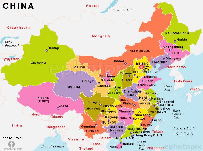 Cina stati sulla mappa - mappa Cina con gli stati (Asia Orientale - Asia)